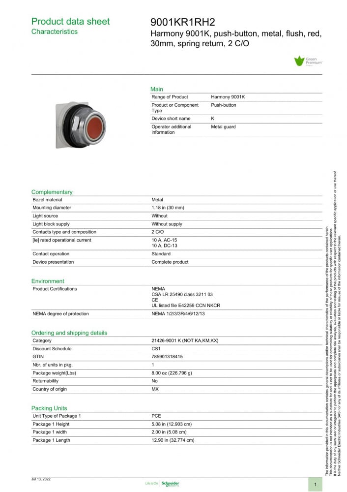 9001KR1RH2 technical document page 1