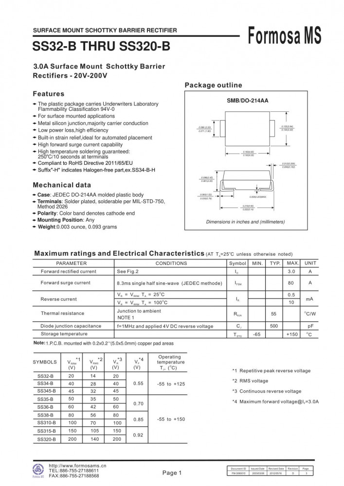 FMS SS36-B datasheet page 1
