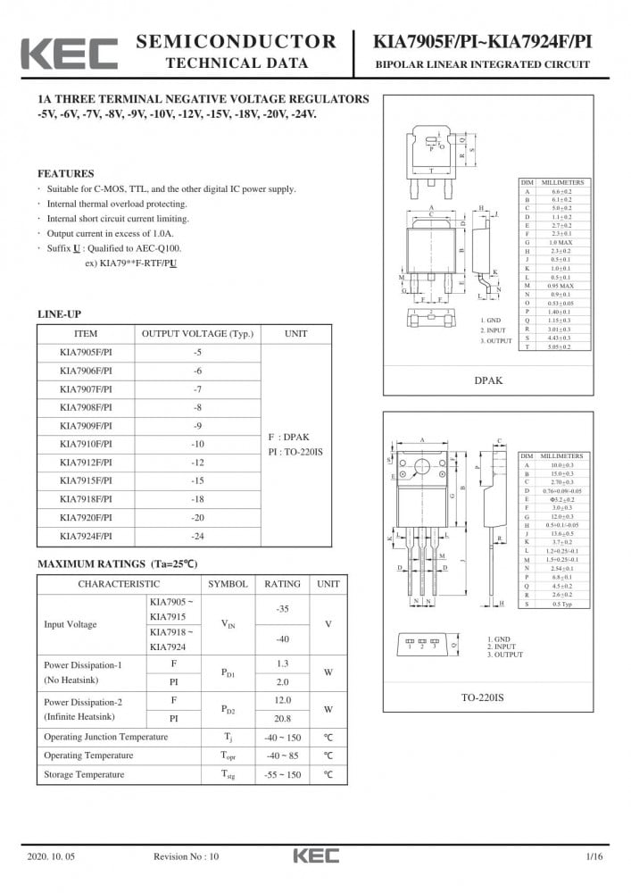 KEC KIA7915F datasheet page 1
