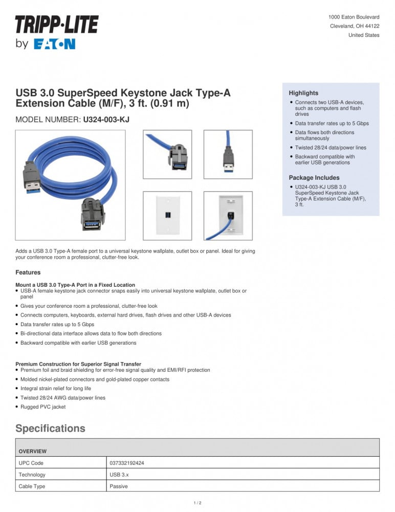 EATON U324-003-KJ technical document page 1