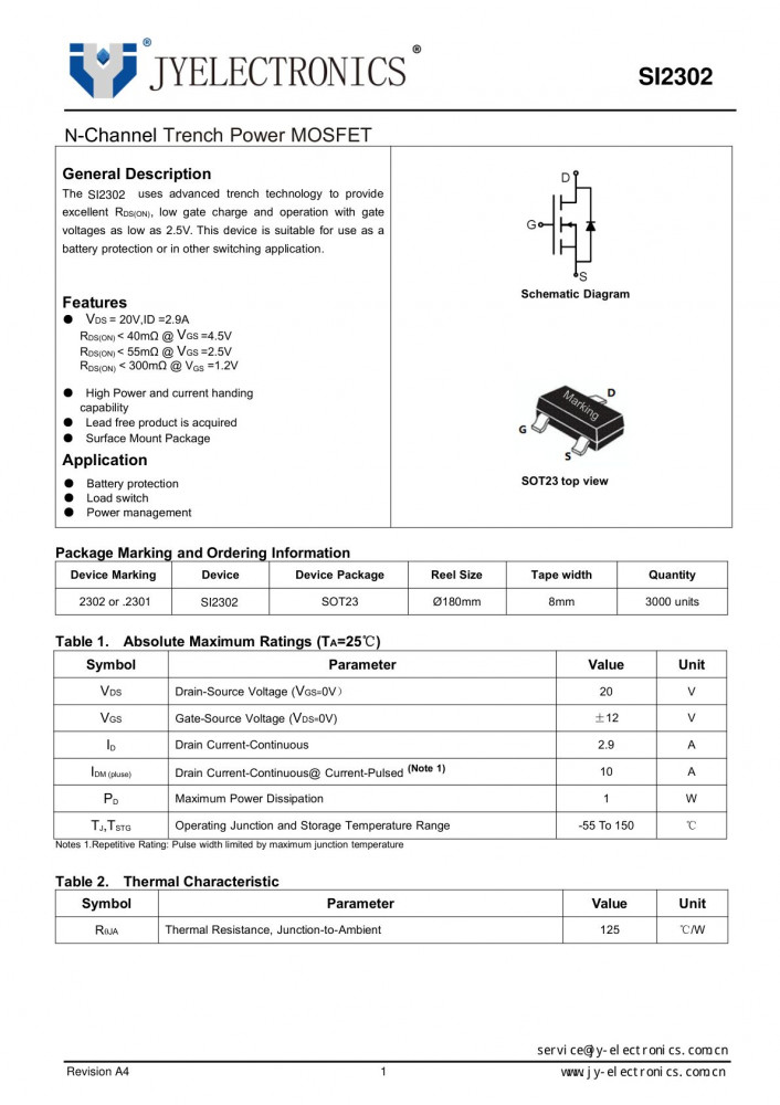 SI2302 datasheet page 1
