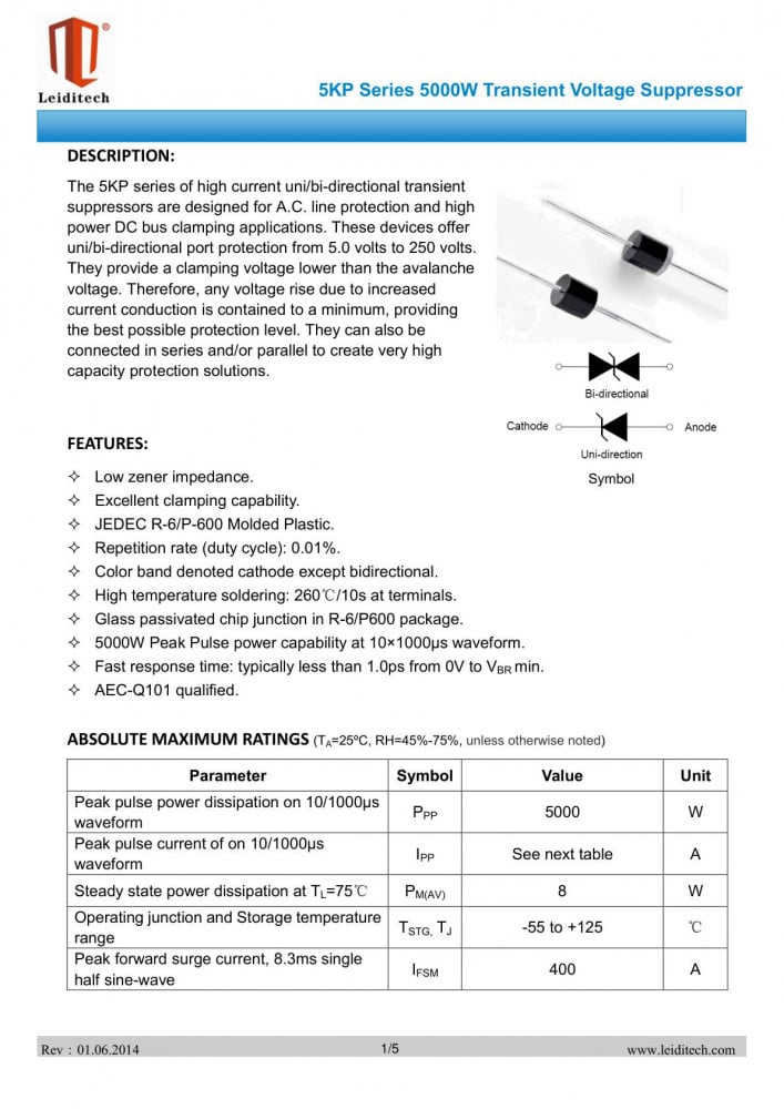 5KP36CA datasheet page 1