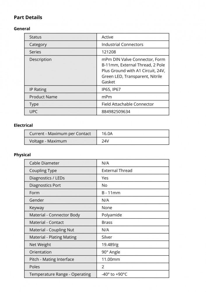 DIN valve connector specification document, page 2