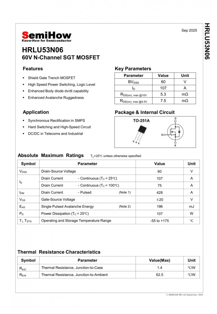 HRLU53N06 datasheet page 1