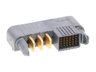 Mini50 Unsealed Header, UL 94 HB, Right-Angle, SMT, Dual Row, 24 Circuits, Gold (Au) Plating, Polarization Option C, Dark Gray, Tape and Reel