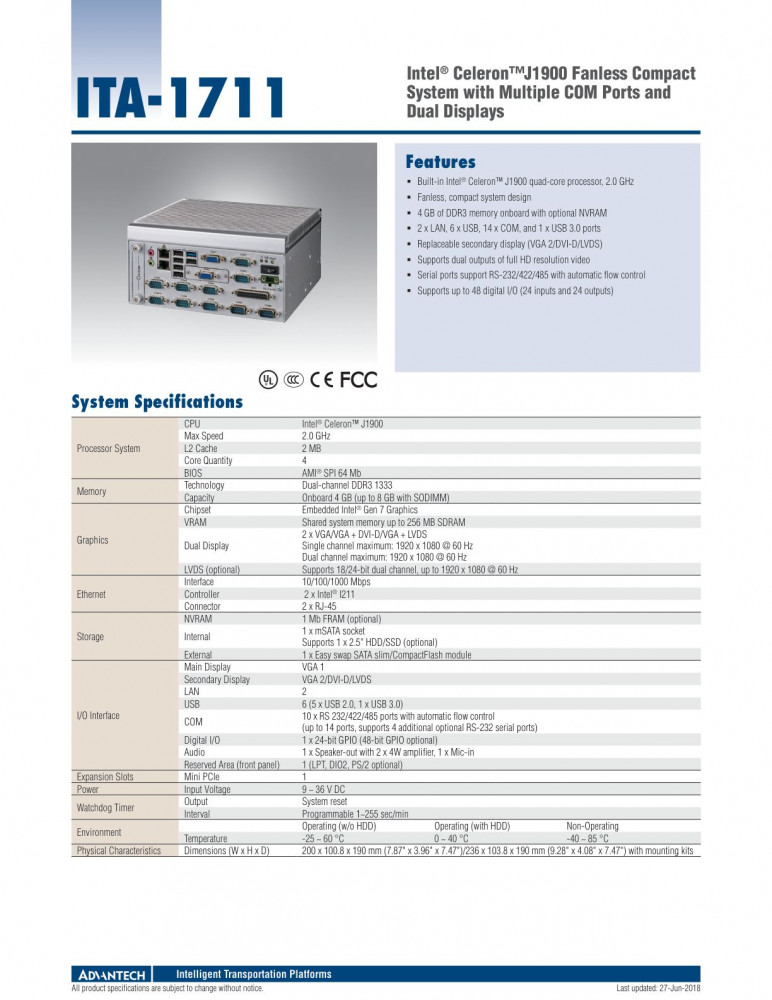 ADVANTECH ITA-1711 technical document page 1