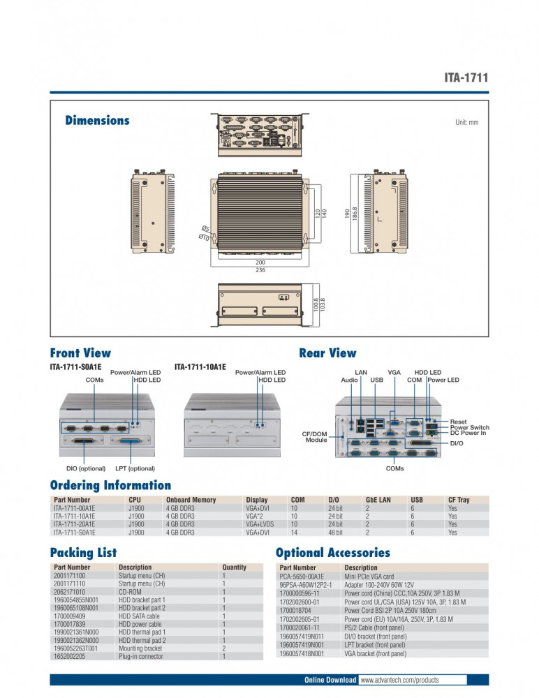 ADVANTECH ITA-1711 technical document page 2