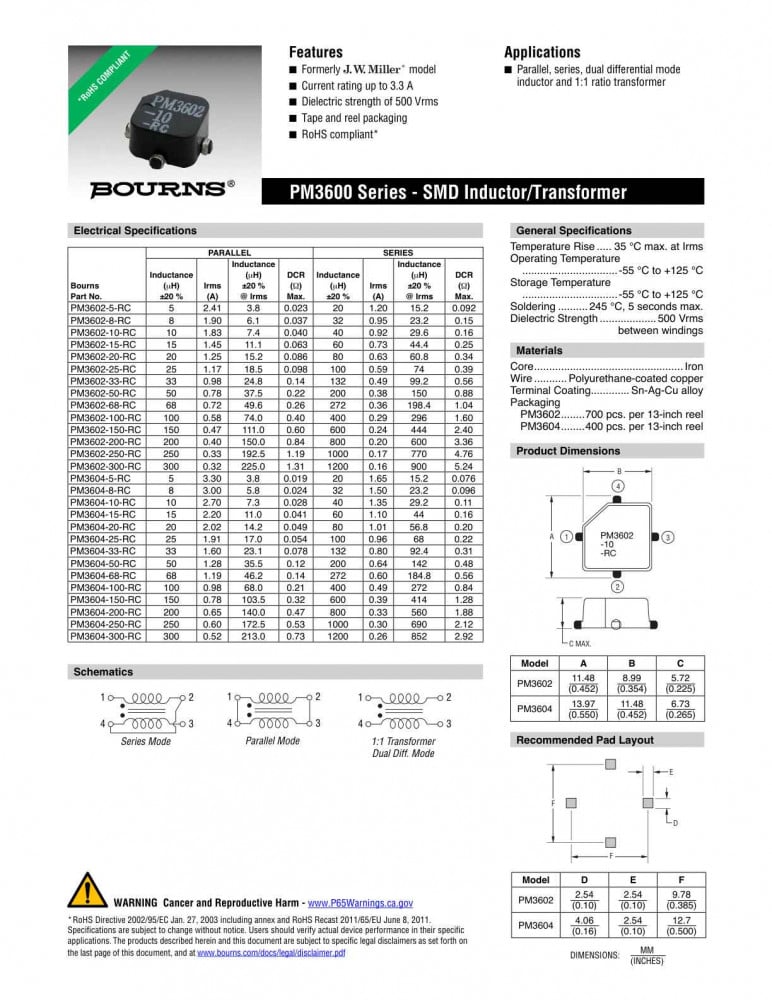 BOURNS PM3600 Series datasheet page 1
