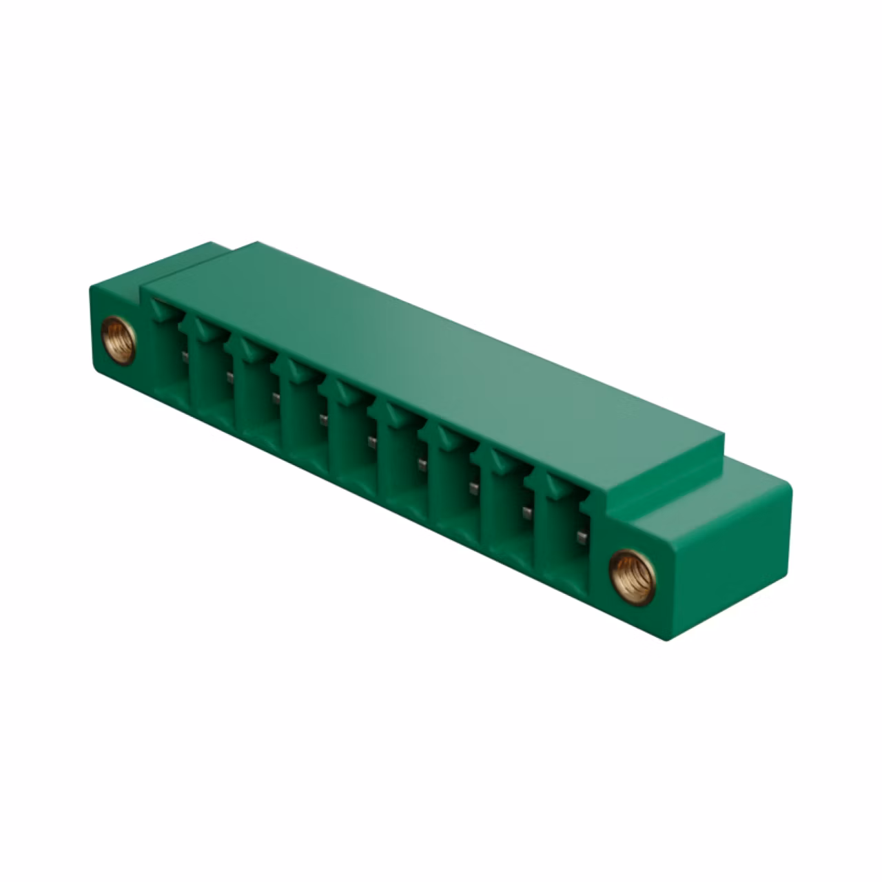 3.81mm Pitch Eurostyle Right-Angle PCB Header, with Threaded Retention Inserts, Green Housing, 9 Circuits for sale