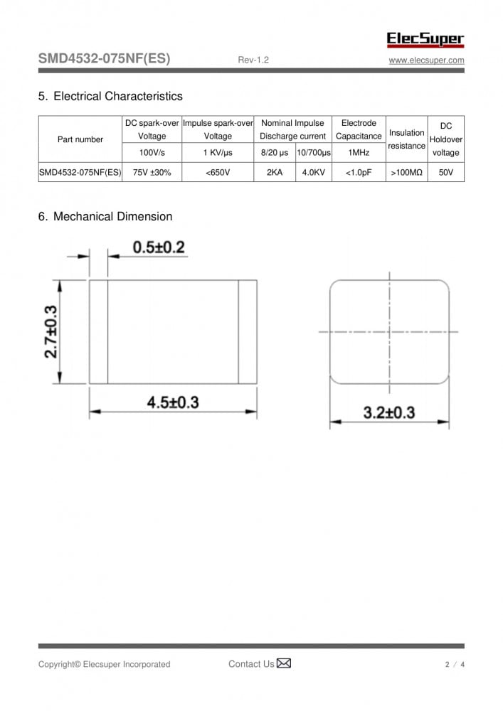 SMD4532-075NF(ES) product datasheet page 2
