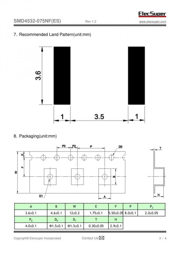 SMD4532-075NF(ES) product datasheet page 3