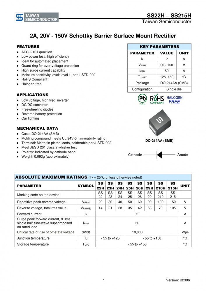 SS26H datasheet page 1