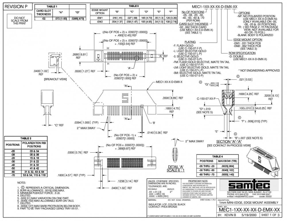Samtec MEC1 drawing page 1