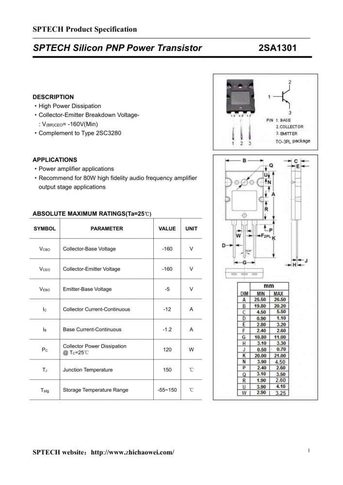 2SA1301 datasheet page 1