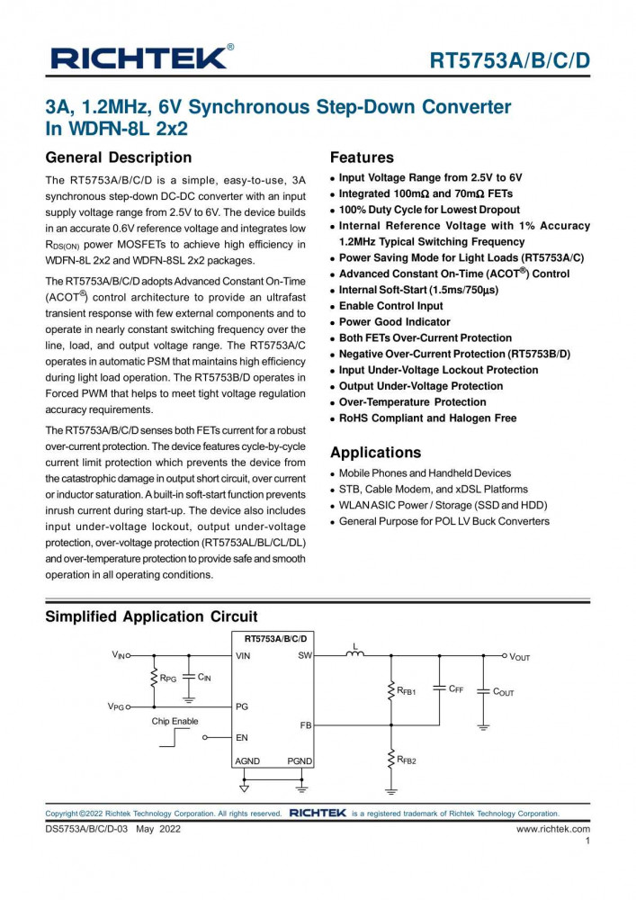 RT5753 datasheet page 1