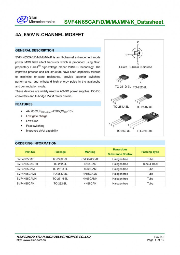 SVF4N65CAF datasheet page 1
