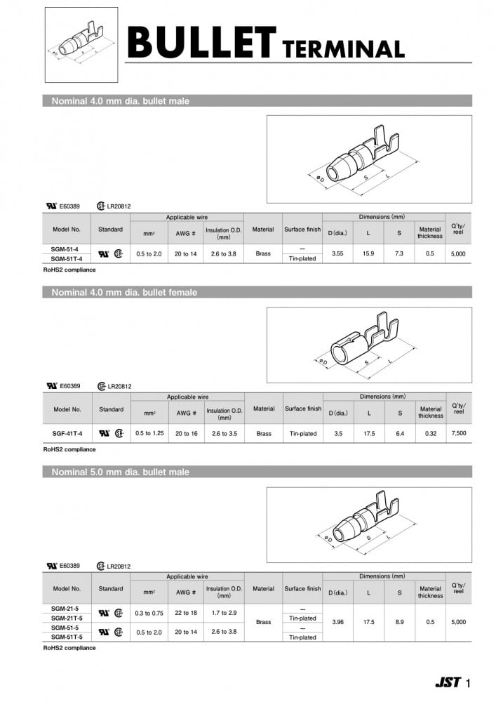 JST bullet contact catalogue page 1