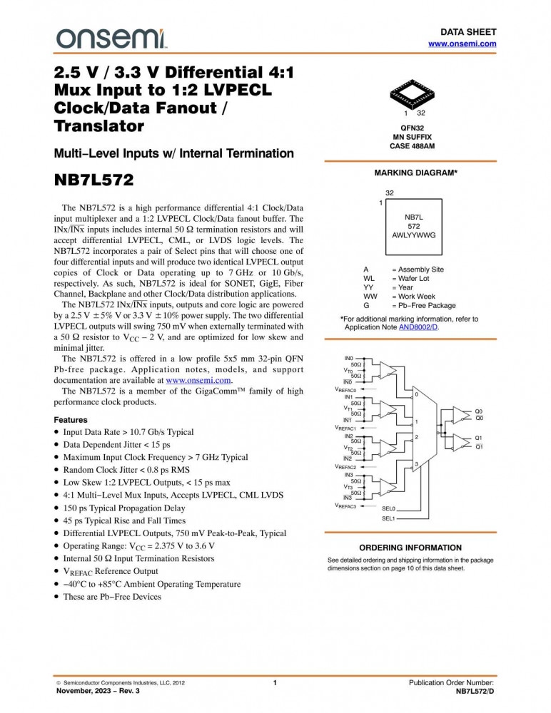 NB7L572 datasheet page 1