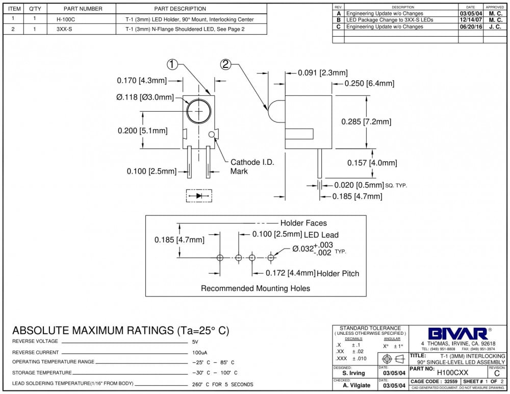 BIVAR H100CYDL technical drawing page 1