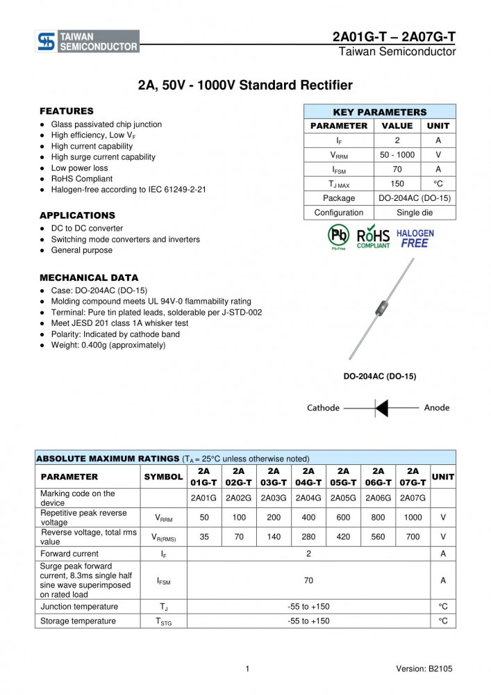 2A07G-T datasheet page 1