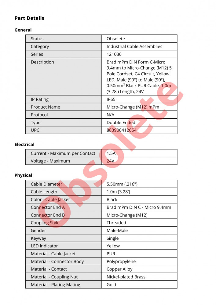 Molex cordset drawing, page 2