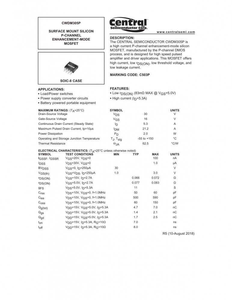 CWDM305P TR13 PBFREE datasheet page 1