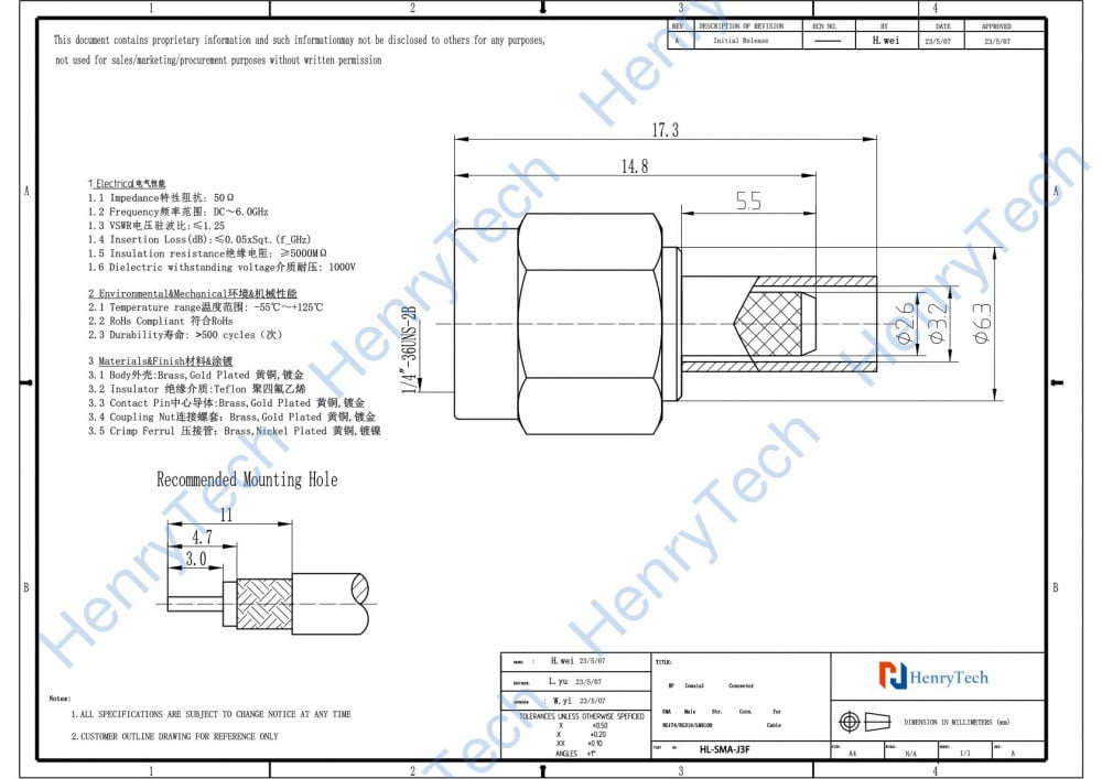HenryTech HL-SMA-J3F technical document preview
