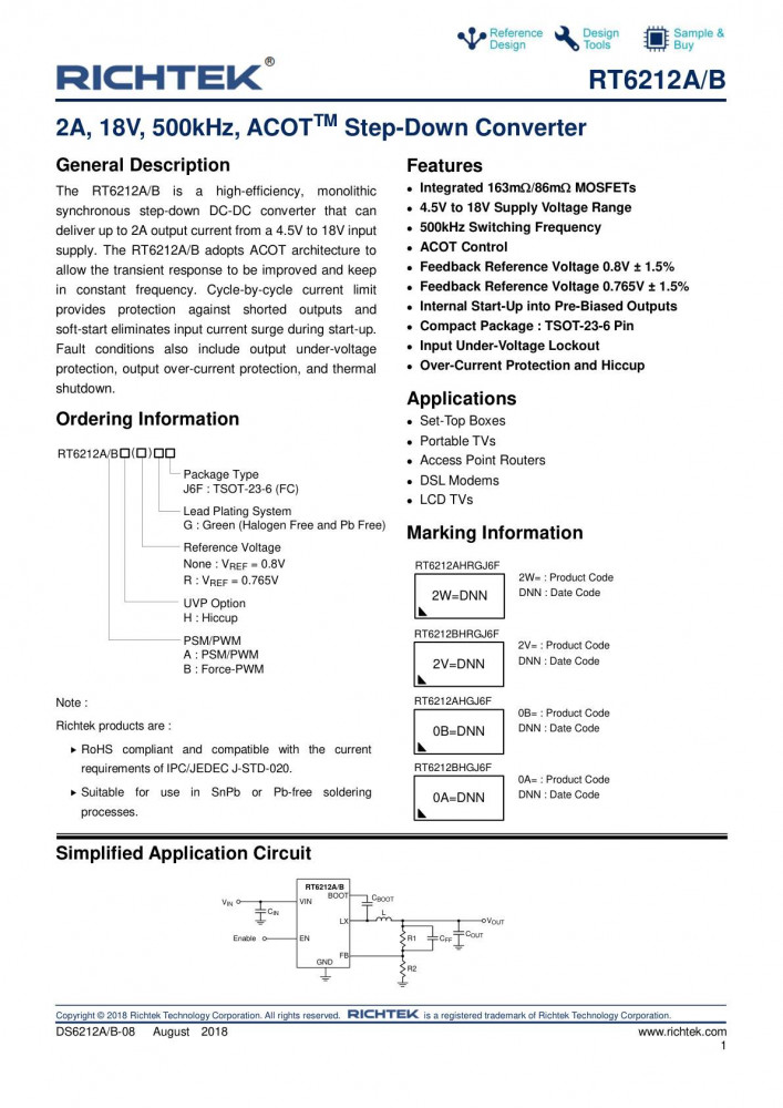 RT6212 datasheet page 1