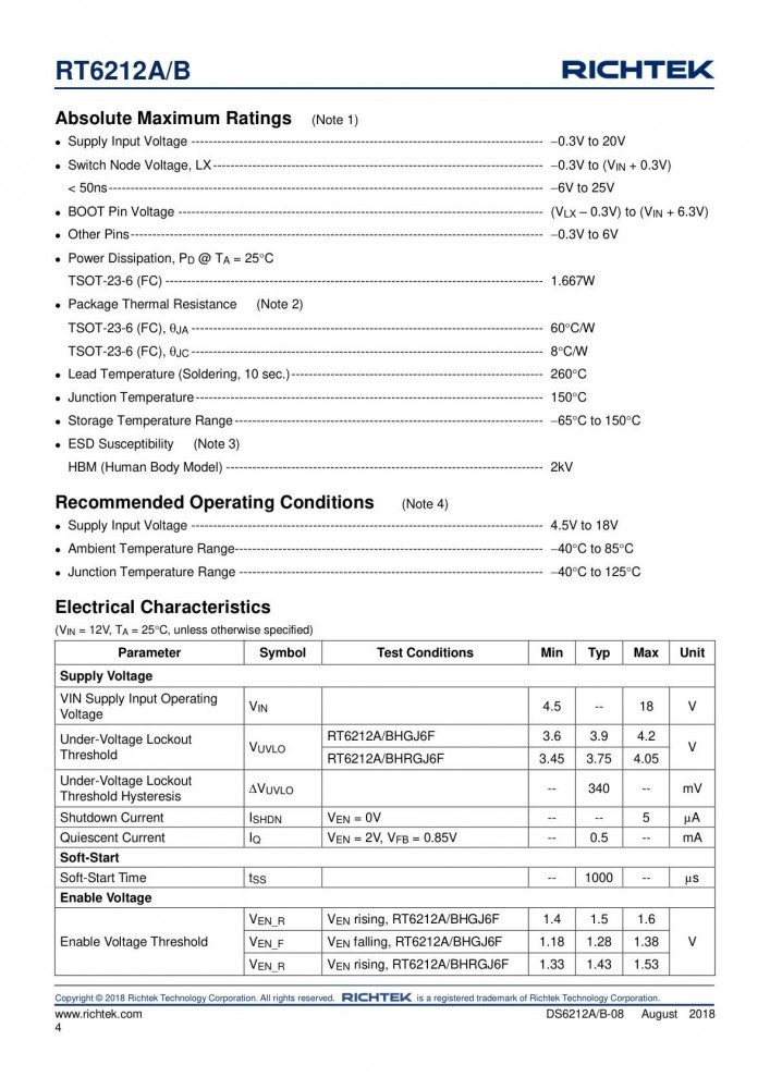RT6212 datasheet page 4