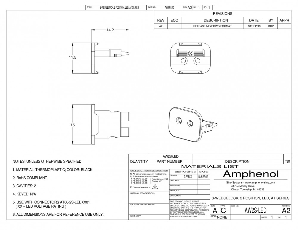 Amphenol AW2S-LED technical drawing preview