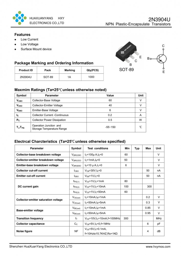 2N3904U datasheet page 1