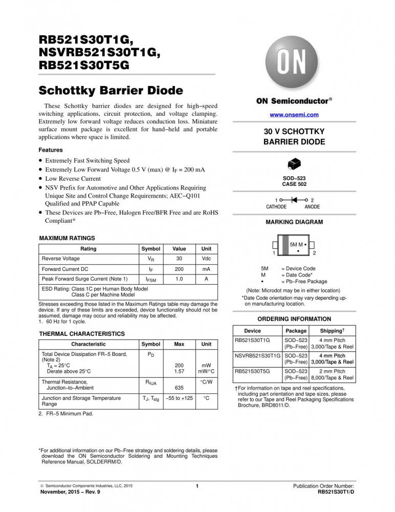 RB521S30T1G datasheet page 1