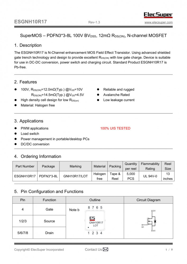 ESGNH10R17 datasheet page 1