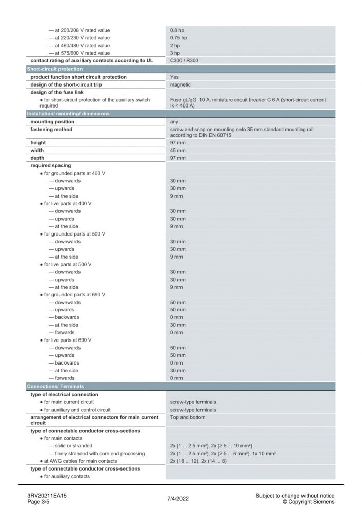 3RV20211EA15 technical document page 3