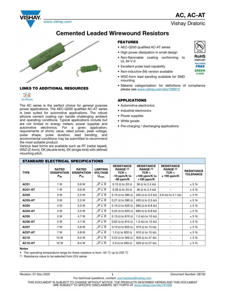 Vishay AC series datasheet page 1