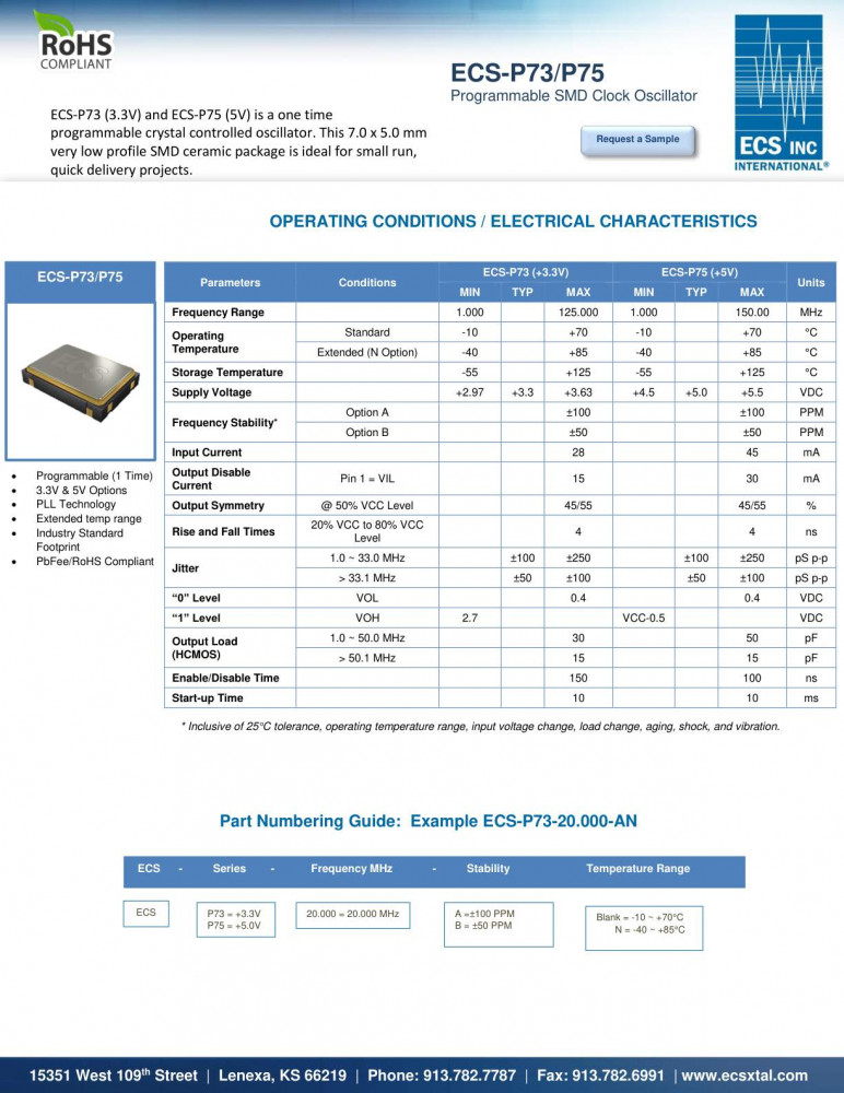 ECS-P73-AN technical specification page 1