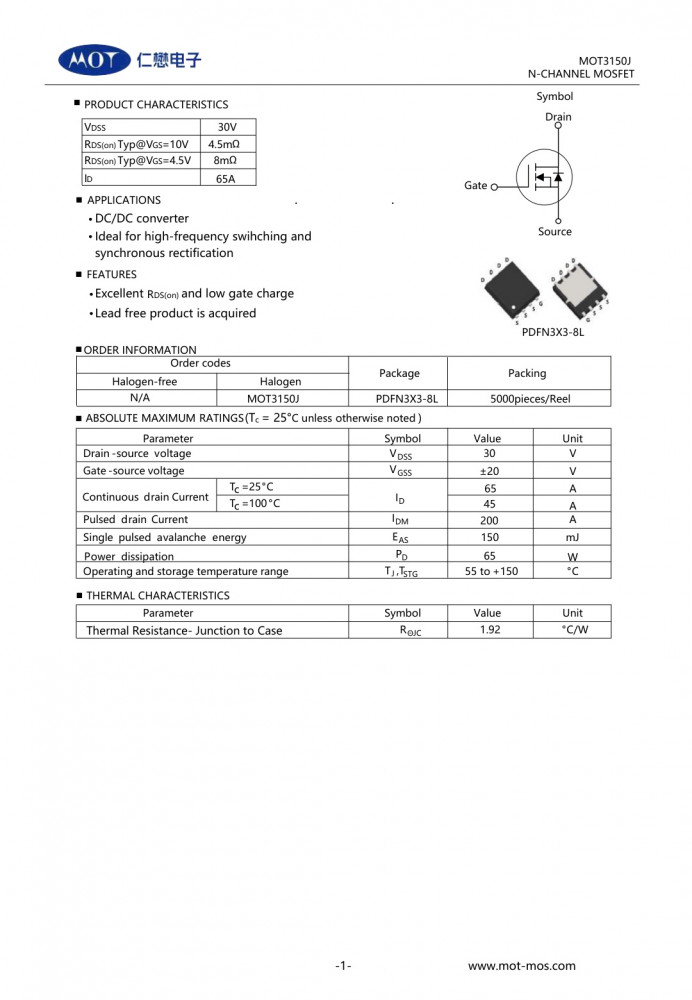 MOT3150J datasheet page 1