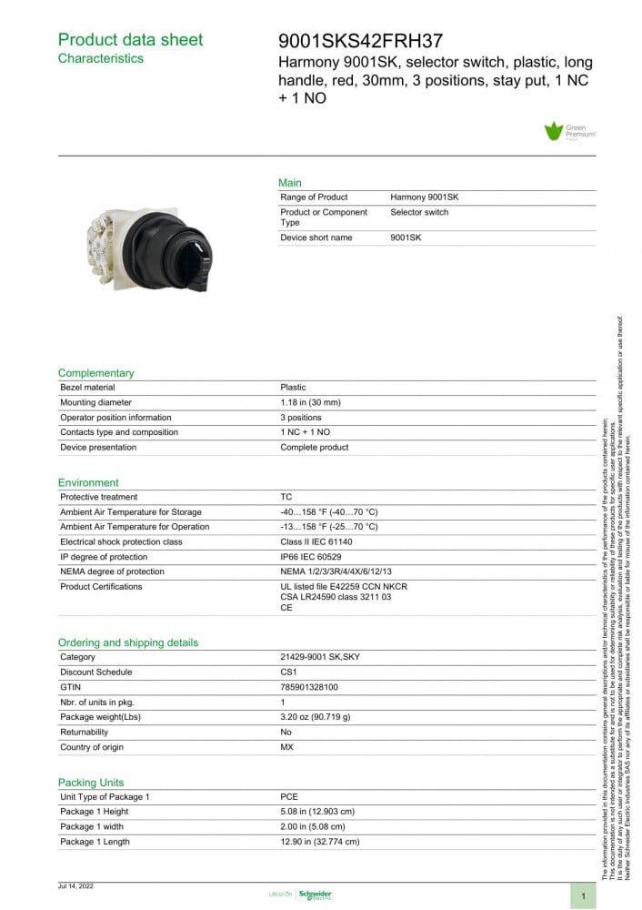 9001SKS42FRH37 technical document page 1