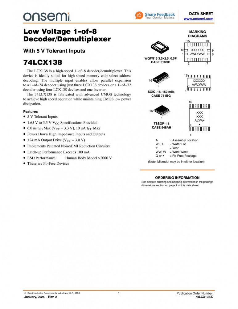 74LCX138 datasheet page image 1