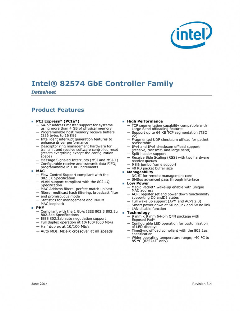 Intel 82574L datasheet page 1