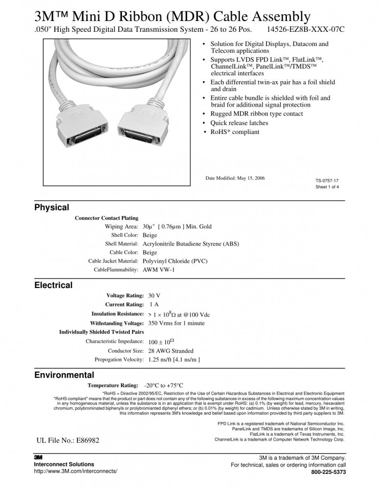 3M MDR cable assembly datasheet sheet 1
