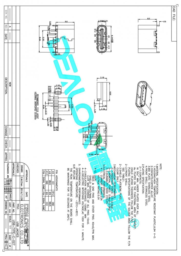 DEALON USB-TYPE-C-027 technical drawing