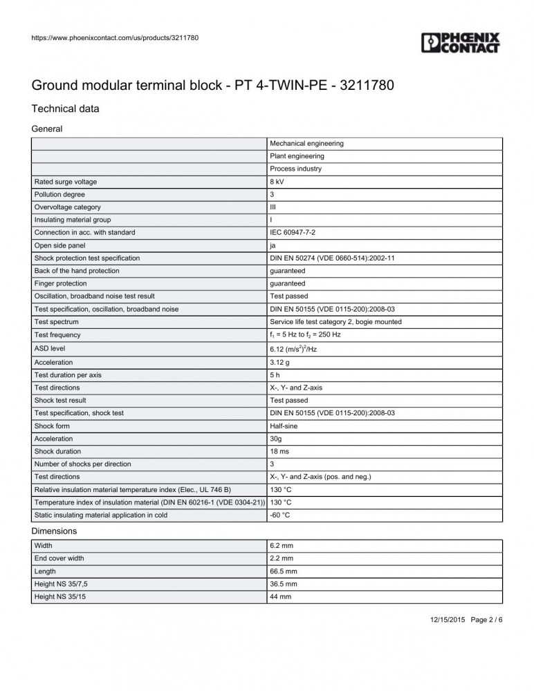 Phoenix Contact PT 4-TWIN-PE 3211780 technical document page 2