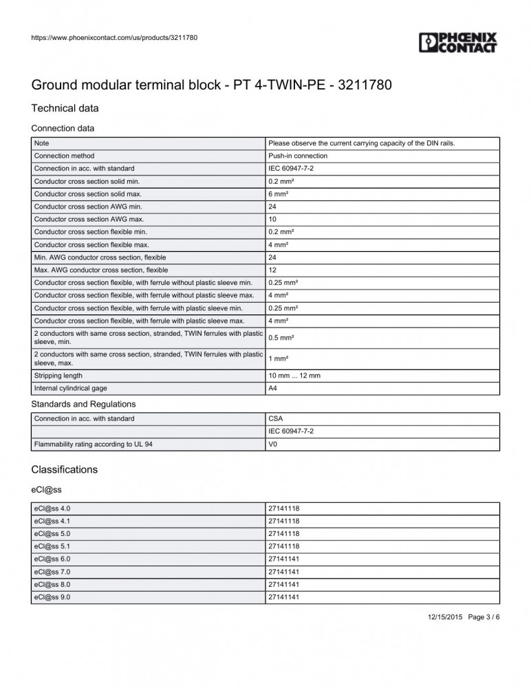 Phoenix Contact PT 4-TWIN-PE 3211780 technical document page 3