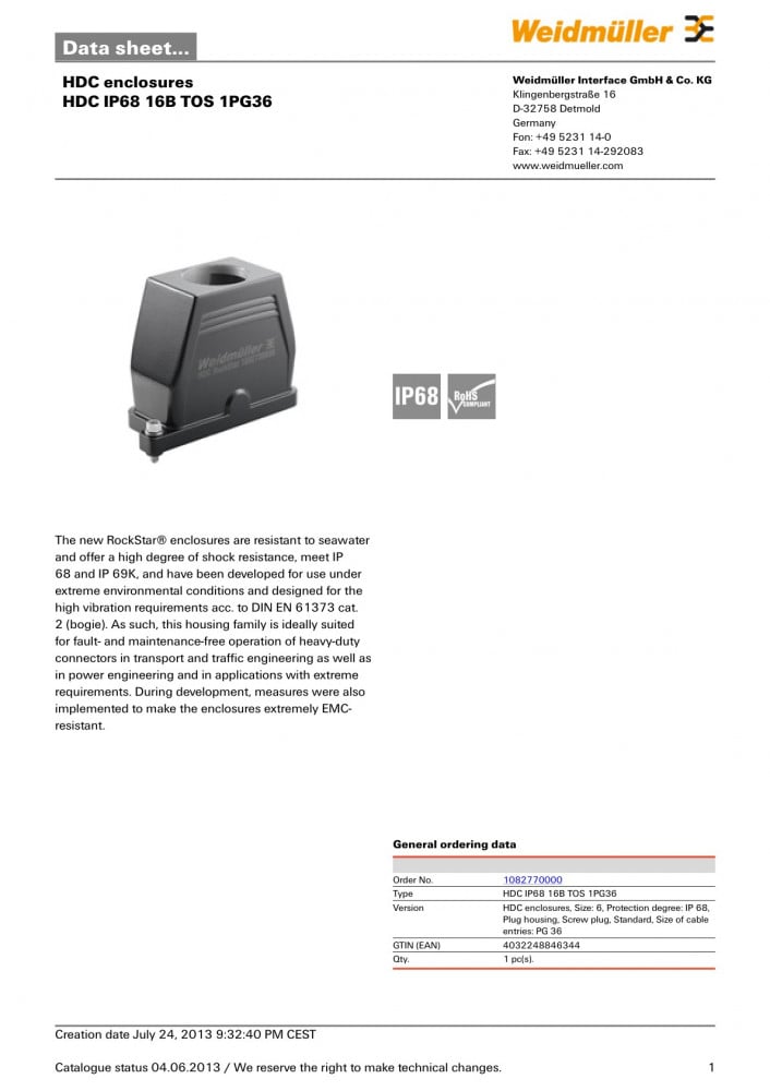 WEIDMULLER 1082770000 technical document page 1