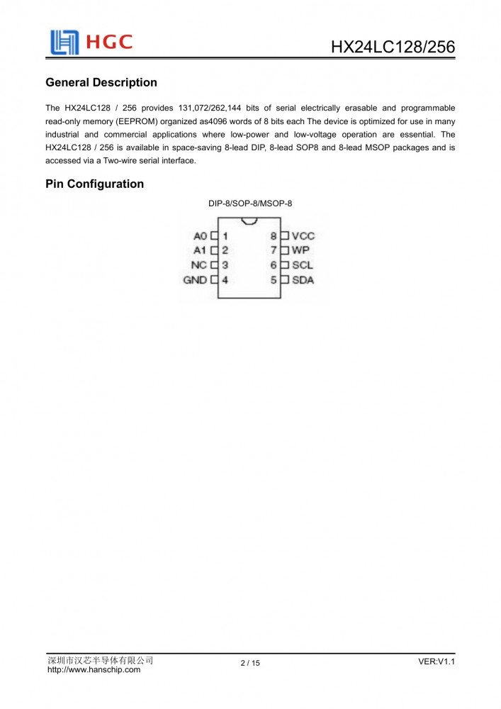HX24LC256BDRG datasheet page 2