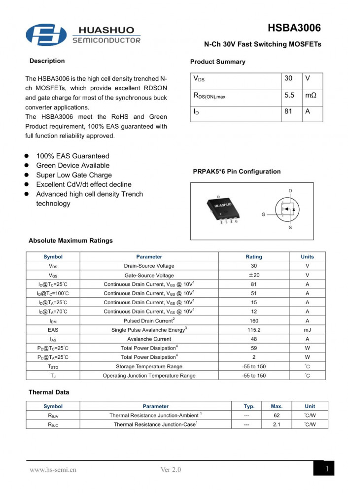 HSBA3006 datasheet page 1