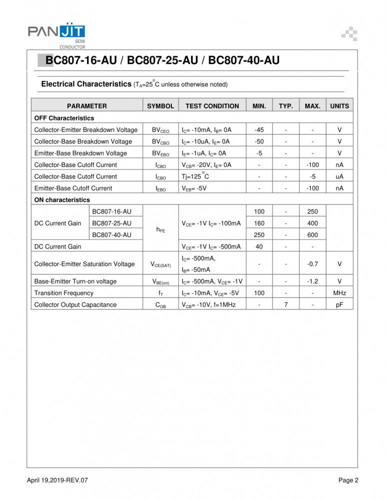 BC807-25-AU datasheet page 2