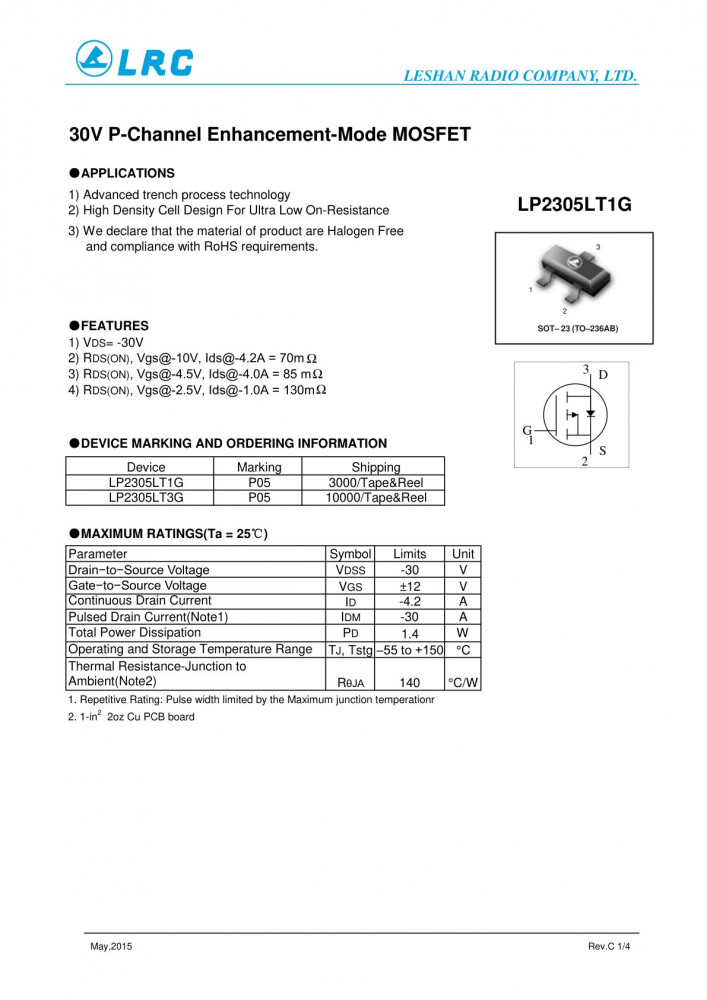 LP2305LT1G datasheet page 1