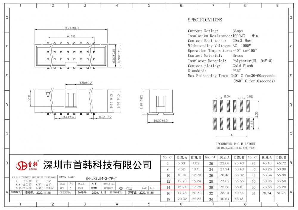 SH-JN2.54-2-7P-T technical drawing preview